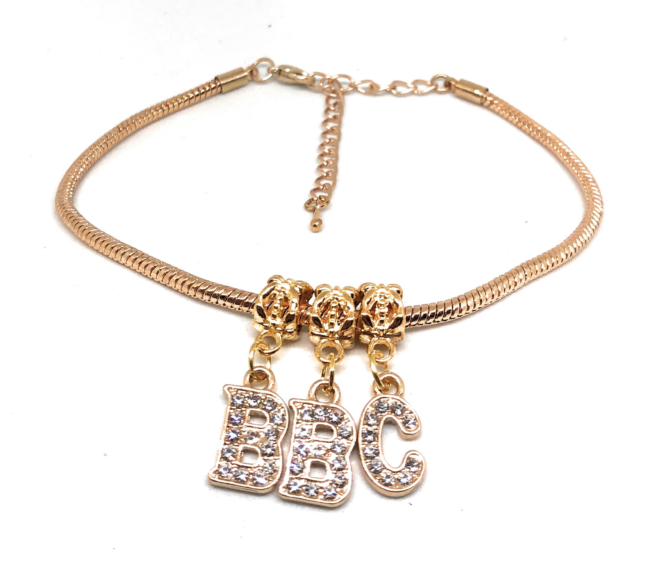 QOS BBC Gold Crystal Euro Snake Anklet | QOS Brand